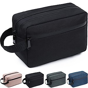 FUNSEED Travel Toiletry Bag for Women and Men, Shaving Bag for Toiletries Accessories, Foldable Storage Bags with Handle for Cosmetics Brushes Tools, Black