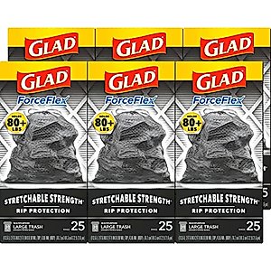 Glad Large Drawstring Trash Bags, ForceFlex 30 Gallon Black Trash Bags, 25 Count
