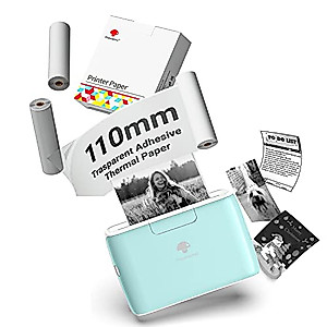 Phomemo M04S Wireless Portable Printer- Thermal Printer Sticker Printer with Adhesive Transparent Thermal Paper for Phomemo M04S/M04AS Mini Bluetooth Printer, Black on Clear, 110mm x 3.5m, 3 Rolls