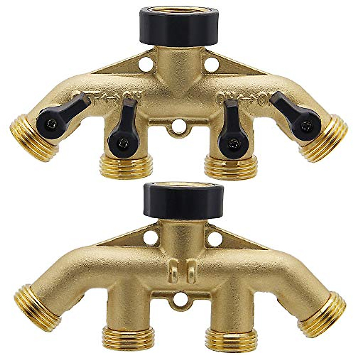 Twinkle Star 4 Way Heavy Duty Brass Garden Hose Splitter, Hose Connector 3/4", Hose Spigot Adapter with 4 Valves