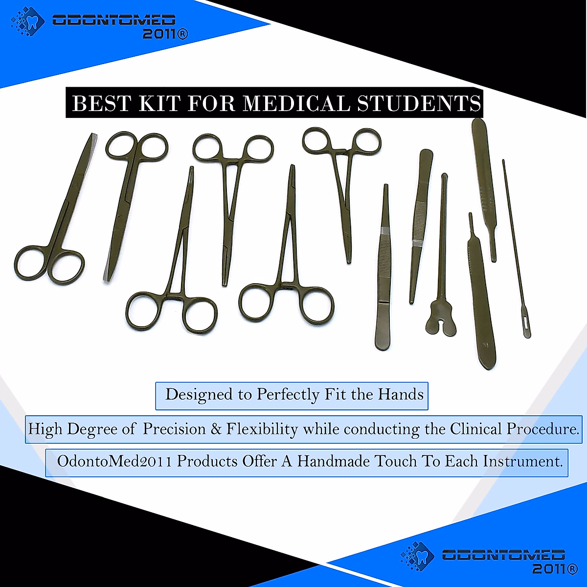 OdontoMed2011 Student Kit- First Aid Kit 24 Pcs Advanced Lab Student Kit for Anatomy & Biology Students Lab Veterinary Botany Stainless Steel Instruments & 11 Bonus Scalpel Handle MLT-01