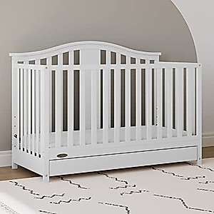 Graco Solano 4-in-1 Convertible Crib with Drawer (White) – GREENGUARD Gold Certified, Crib with Drawer Combo, Includes Full-Size Nursery Storage Drawer, Converts to Toddler Bed and Full-Size Bed