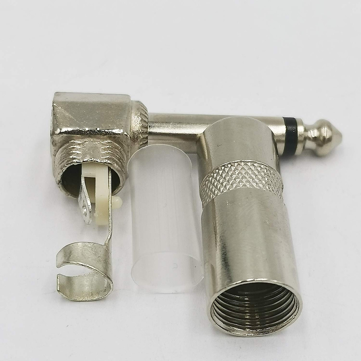 Douzime 10Pcs 1/4 inch Audio Plugs TS Mono Male Solder Type 6.35 mm Stereo 90 Degree Right Angle Plug for Speaker Guitar Microphone Cable Snakes Soldering Connector