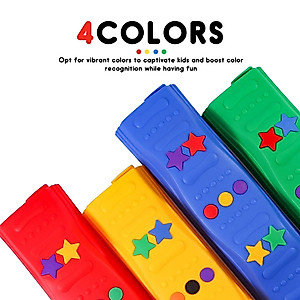 MOCUTEEN Kids Balance Beam Toddler Stepping Stones Max Load 220LBS 12 PCS Non-Slip Textured Surface & Rubber Pads Bottom Promote Agility Coordination Five Star Pattern