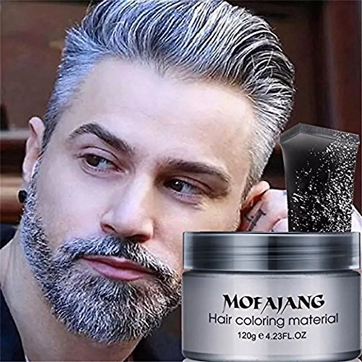 Temporary Silver Gray Hair Spray Color, Luxury Coloring Mud Grey Hair Dye Wax,Washable Treatment with All Day Hold. Non-Greasy Matte Hairstyle Ash for Party, Cosplay (1, Gray)