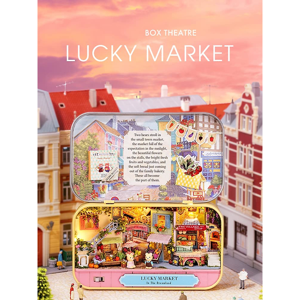 Kisoy Dollhouse Miniature with Furniture Kit, Handmade DIY House Model for Teens Adult Gift (Lucky Market)