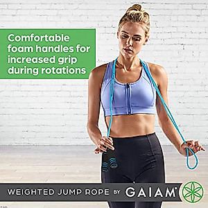 Gaiam Weighted Jump Rope for Men and Women - 1lb Heavy Foam Handles Set - Adjustable Exercise Rope Length for Fitness and Training - Helps Burn Calories and Improve Stamina (1-Pound Set)