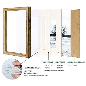 Egofine 12x16 Picture Frame with Plexiglass Made of Solid Wood, Display Pictures 9x12/11x14 with Mat or 12x16 Without Mat for Tabletop and Wall Mounting, Carbonized Brown