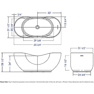 ALFI brand AB9949 66" White Solid Surface Smooth Resin Soaking Bathtub, 65.75" L x 31.5" W x 28.5" H