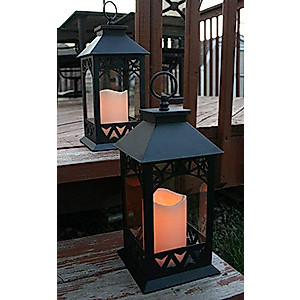 FNL Decorative LED Lanterns - Set of 2 Black Lantern with LED Pillar Candle Outdoor Indoor