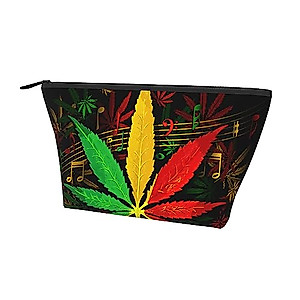 Women's Lightweight Makeup Bag Pouch Compatible with Rasta Flag Weedleaf Leaves Reggae Music, Funny Travel Cosmetic Bag Portable Pencil Bag with Zip for Office College Christmas Gift