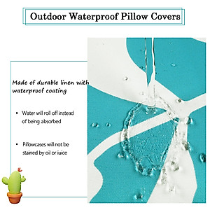 famibay Pack of 2 Outdoor Decorative Pillow Covers Waterproof Outdoor Abstract Pillow Covers 18 x 18 Inch Square Pillowcases Outside Cushion Covers for Outdoor Furniture Patio Couch(Teal)