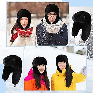 Twistover 2 Pcs Trapper Hat Furry Ushanka Russian Hat Warm Fluffy Hat Windproof Winter Hat Earflap Ski Hunting Hat Men Women(Black)