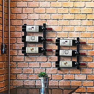 MyGift Modern Wall Mounted Matte Black Metal Wine Storage Rack Set, Hanging Wine Bottle Holder Display Rack, Holds 6 Bottles
