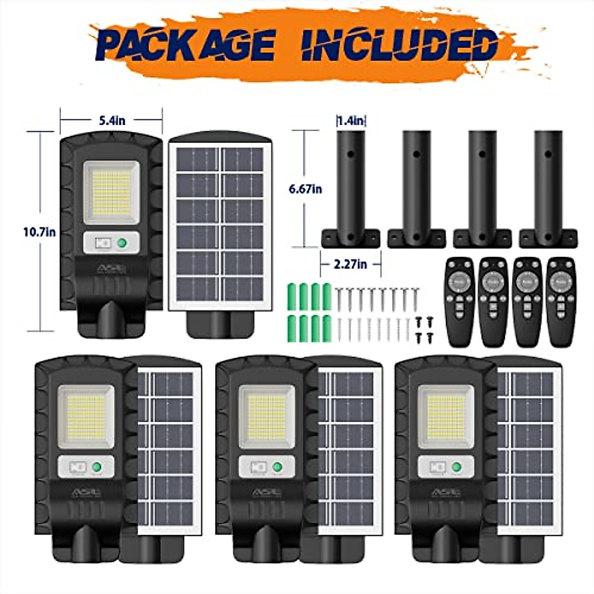 Linkloos Solar Street Lights Outdoor Waterproof, 4-Pack 1000lm 180 LEDs, Solar Flood Light Dusk To Dawn, Solar Parking Lot Lights with Security Motion Sensor Remote Control For Garage, Yard, Barn
