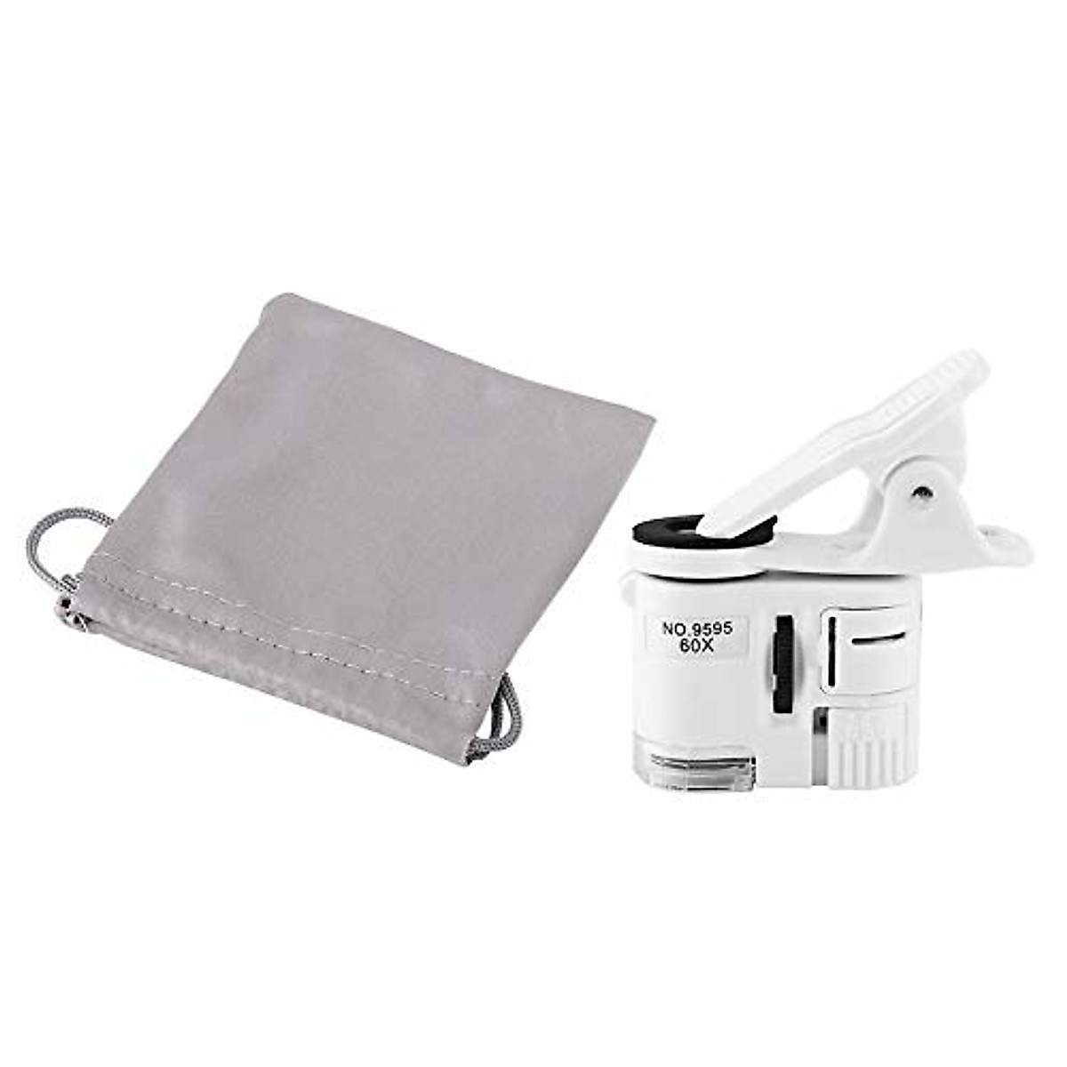 LED UV Light Magnifying Glass Mini Mobile Phone Microscope, Cell Phone Clip On Microscope, 9595W 60X Jewelry and Antique Evaluating for Currency Detecting