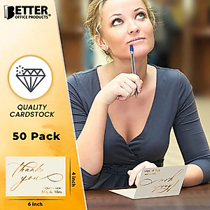 Better Office Products 50 Pack Wedding Thank You Cards in Metallic Gold with Envelopes, Thank You From The New Mr and Mrs, 4 x 6 Inch, Blank Cards, 50 Count Boxed Set