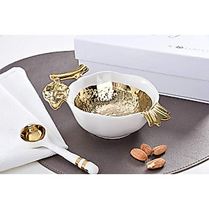 Pampa Bay Get Gifty Bowl and Spoon Set for Soup, Snacks, Nuts and More, Gold Pomegranate