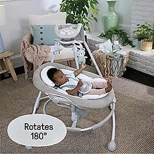 Ingenuity InLighten 2-in-1 Baby Swing & Rocker - Cool Mesh Fabric, Vibrations, Swivel Infant Seat, Nature Sounds, Light Up Mobile - Pemberton