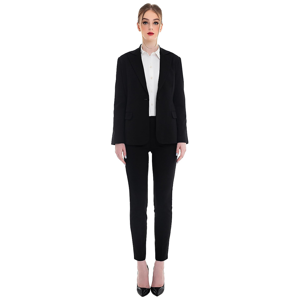 Marycrafts Women's Pant Suits Set – Professional Business Suiting Blazer and Pants 2 Piece Outfit 14 Black