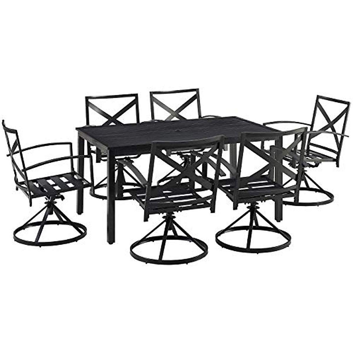 Crosley Furniture Kaplan 7-Piece Outdoor Dining Set for 6, Patio Table and Chairs for Backyard, Deck, Oiled Bronze with Oatmeal Cushions