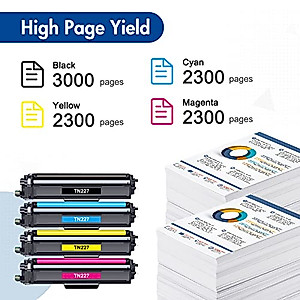 TN227 High Yield Toner Cartridge 4 Pack TN223BK/C/M/Y Compatible for Brother TN-227BK/C/M/Y High Yield Replacement for MFC-L3750CDW MFC-L3770CDW HL-L3290CDW HL-L3210CW HL-L3230CDW MFC-L3710CW Printer