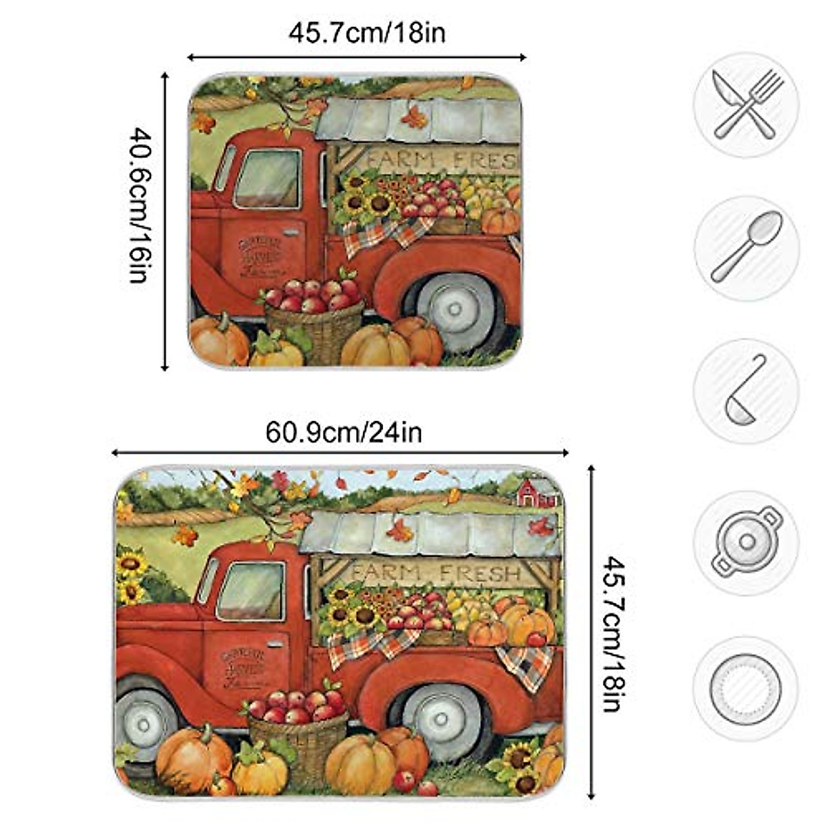 Dish Drying Mats for Kitchen Counter Absorbent Reversible Dishes Drainer Pad Autumn Fall Sunflower Pumpkin 16 x 18 In 2030325