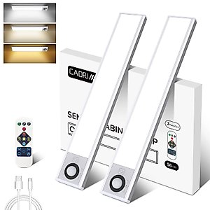 12 Inch 2 Pack Motion Sensor Under Cabinet Light Wireless with Remote and Timer, 86 LEDs Rechargeable Dimmable Under Counter Lights for Closet, Wardrobe, Kitchen, Magnetic LED Night Light Strips