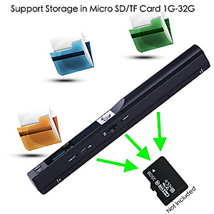 Portable Scanner, Handheld Photo Scanner, A4 Document Scanner for Picture Text Receipt Page in 300/600/900Dpi JPG PDF Format Hand Scanner Support USB Transfer Micro SD Card, No Driver