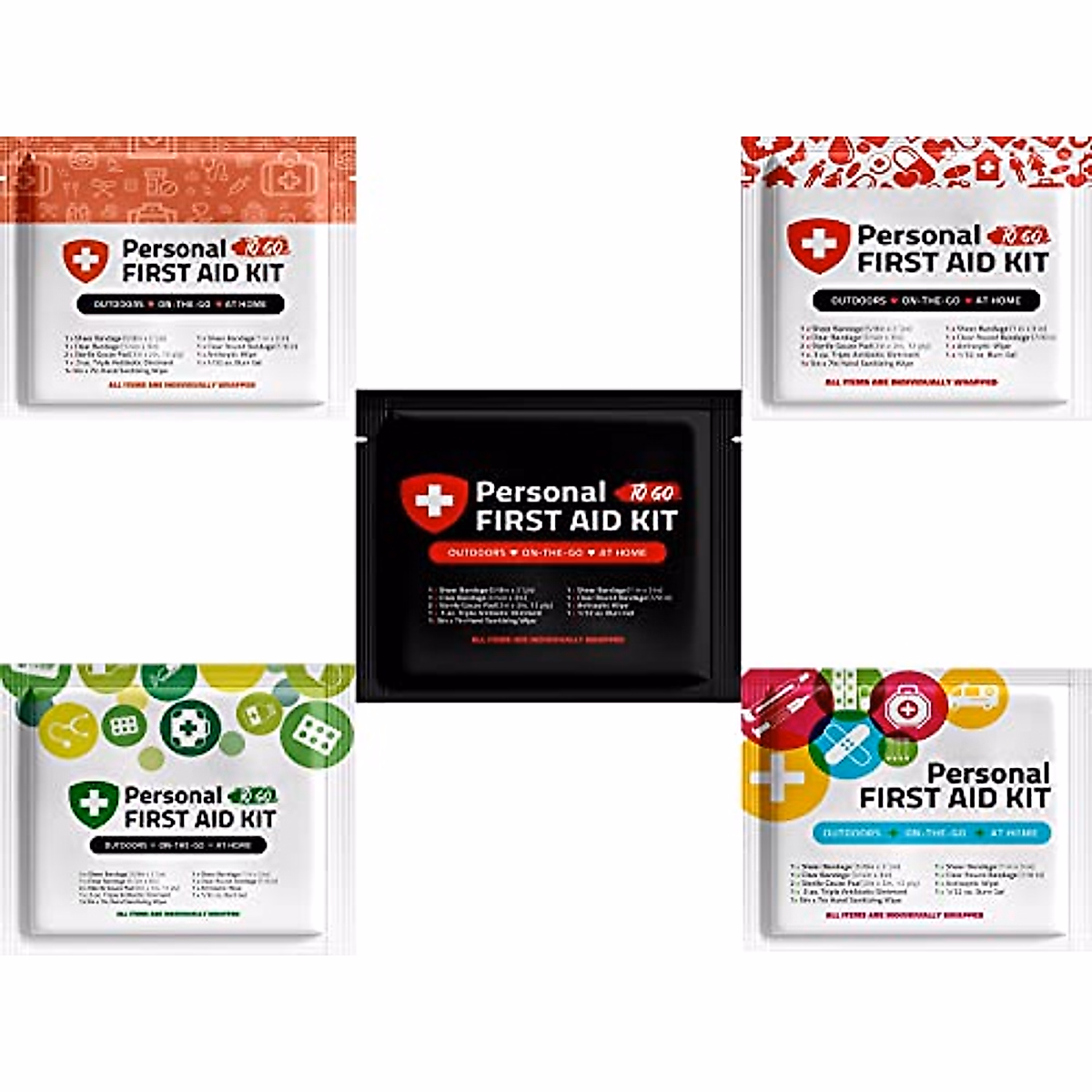 Personal First Aid Kit- 10 Pack | Clean, Treat, Protect Minor Cuts, Scrapes and Burns | Perfect for Home, Office, Car, School, Business, Camping | Individually Wrapped First Aid Products (Orange)