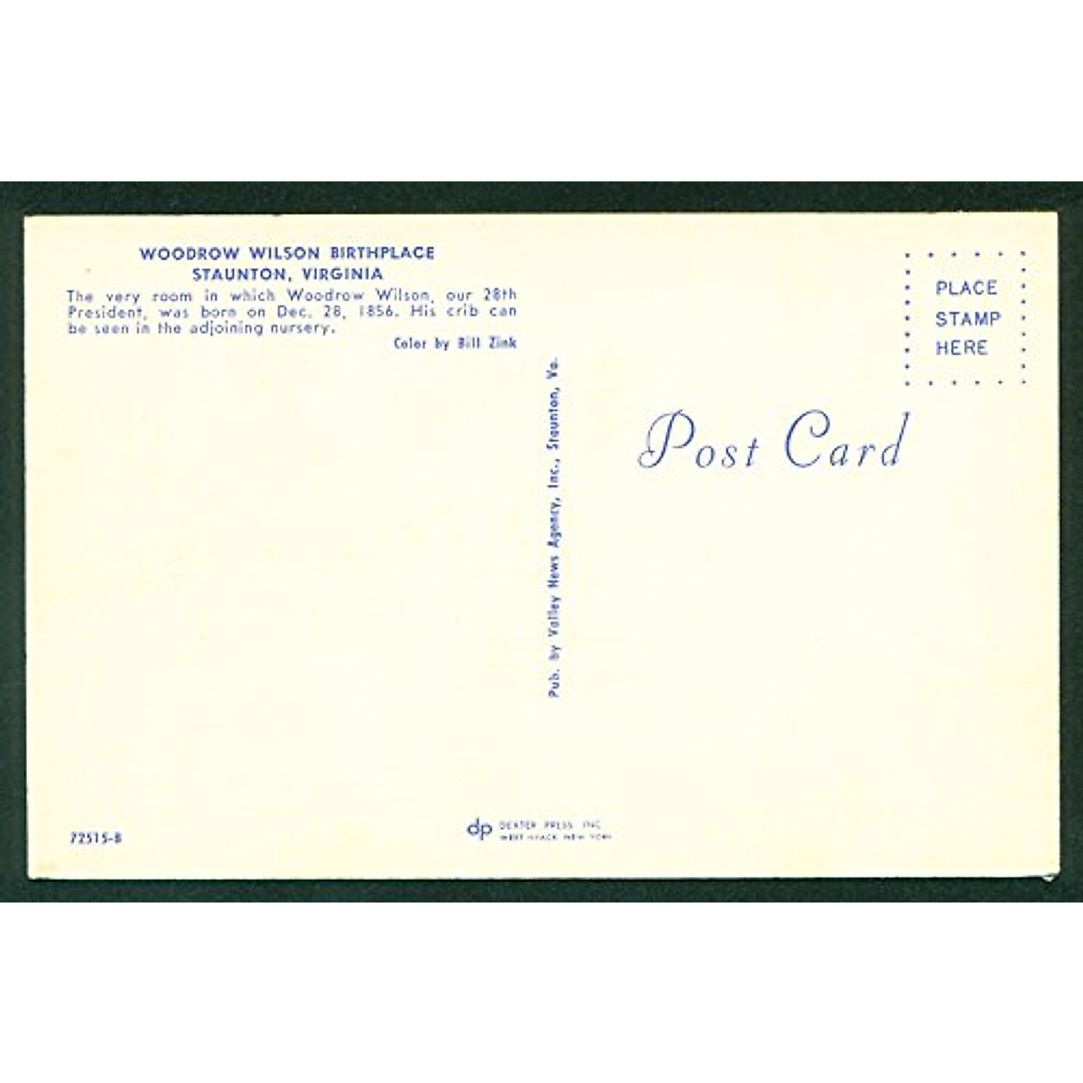 President Woodrow Wilson Home Nursery in Staunton Virginia VA Interior Postcard