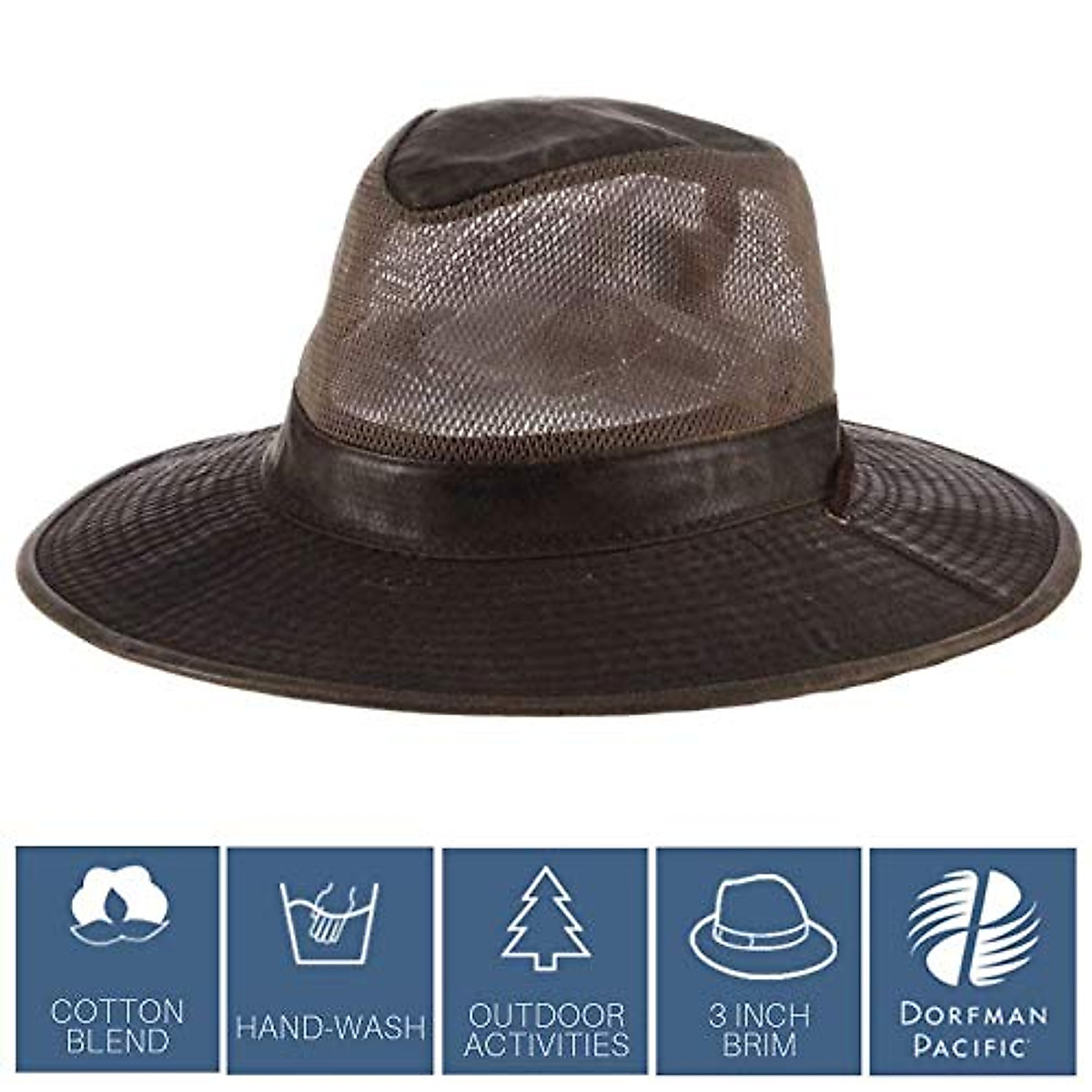 Dorfman Pacific Co. Men's Weathered Cotton Big Brim with Mesh, Brown, Large
