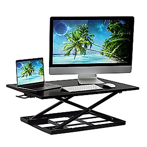 Mount-It! Standing Desk Converter, Height Adjustable Sit Stand Desk, 32x22 Inch Preassembled Stand Up Desk Converter, Ultra Low Profile Design, Black