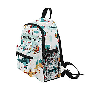 Custom Cartoon Airplane Boys Kids Backpack for Girls Boys, Aircraft Print Toddler Casual Daypack Backpacks, Personalized with Kid's Name Preschool School Bag, Children Travel Bookbag with Chest Strap