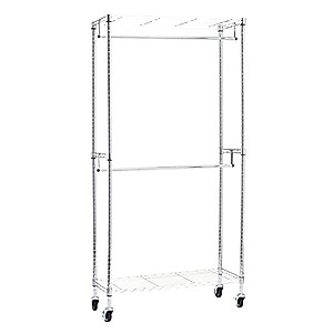 Amazon Basics Adjustable, Double Hanging Rod Garment Rolling Closet Organizer Rack - Chrome, 72 inches