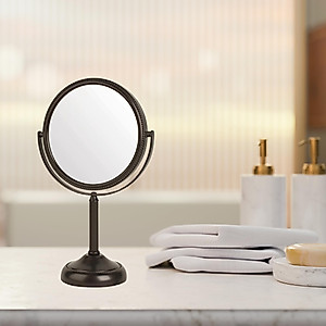 JERDON Two-Sided Tabletop Makeup Vanity Mirror - 10X-1X Magnification & Swivel Design - 6-Inch Diameter Portable Mirror - Bronze Finish - Model JP910BZP