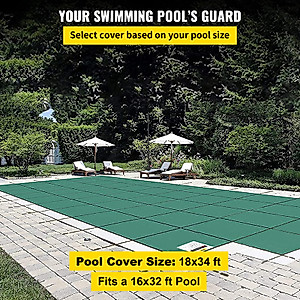 Happybuy Pool Safety Cover, Fits 16x32ft Rectangular Inground Winter Swimming Pools, with 4x8ft Center End Step, Triple Stitched, High Strength Mesh PP, Great Rain Permeability, Installation Hardware