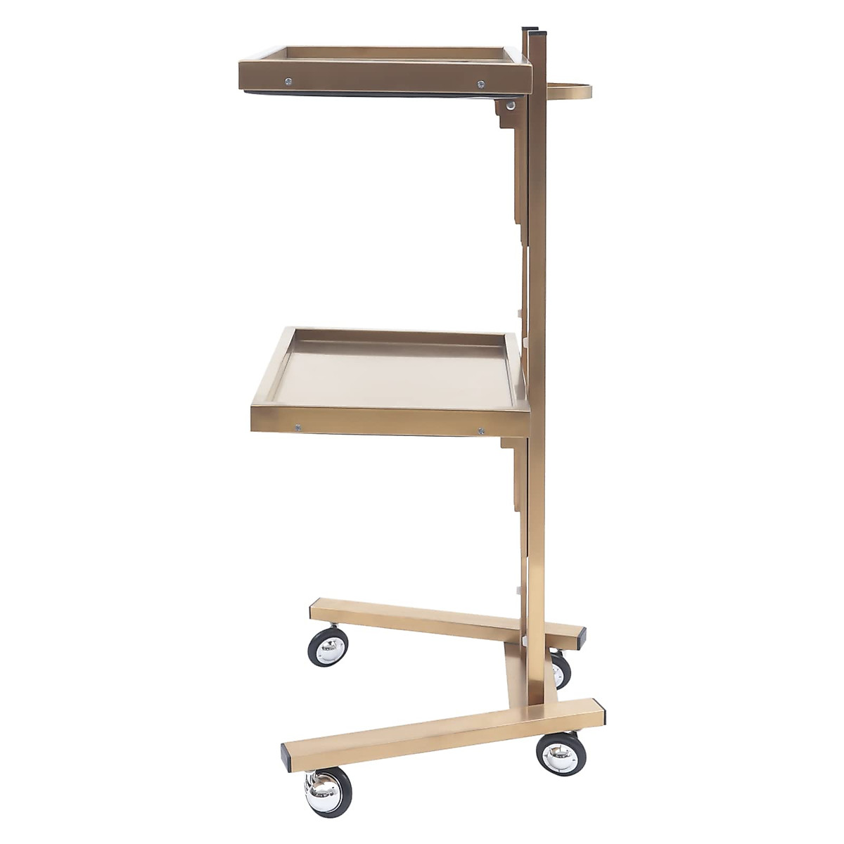 Xuthusman 2-Tier Foldable Tray Trolley Salon 4-Wheel Rolling Cart Utility Storage Shelves Holder with Service Tray Stainless Steel (Gold)