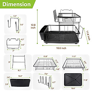Naturous Large Dish Drying Rack Drainboard Set, Stainless Steel 2 Tier Dish Racks for Kitchen Counter, Detachable Dish Drainer with Utensils Holder, Cutting Board Holder,Cup Holders