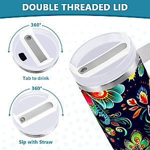 xigua 30 oz Paisley Flower Tumbler with Handle and Straw Lid, Stainless Steel Vacuum Insulated Sports Water Bottle, Keeps Cold or Hot Coffee Cup Travel Mug