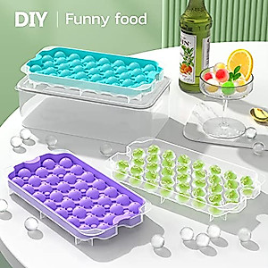Upgrade Round Ice Cube Tray with Lid & Bin, TINANA Silicone Ice Ball Maker for Freezer, Easy Release Circle Ice Cube Tray with Container Make 74 Mini Ice Balls for Chilling Whiskey, Cocktail, Coffee