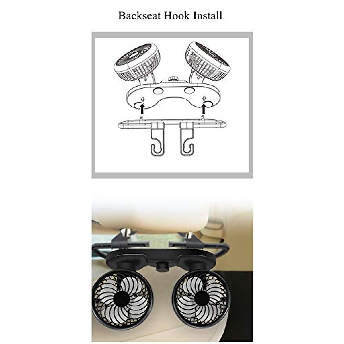 HITOPTY 12V Car Fan, 360 Degree Swivel 2 Speed Electric Backseat Fans for Auto SUV RV Vehicle Boat