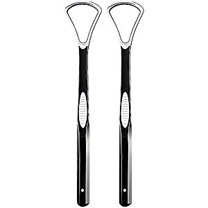 Plastic Dental Tongue Scraper Cleaner Brush Black 2 Pack