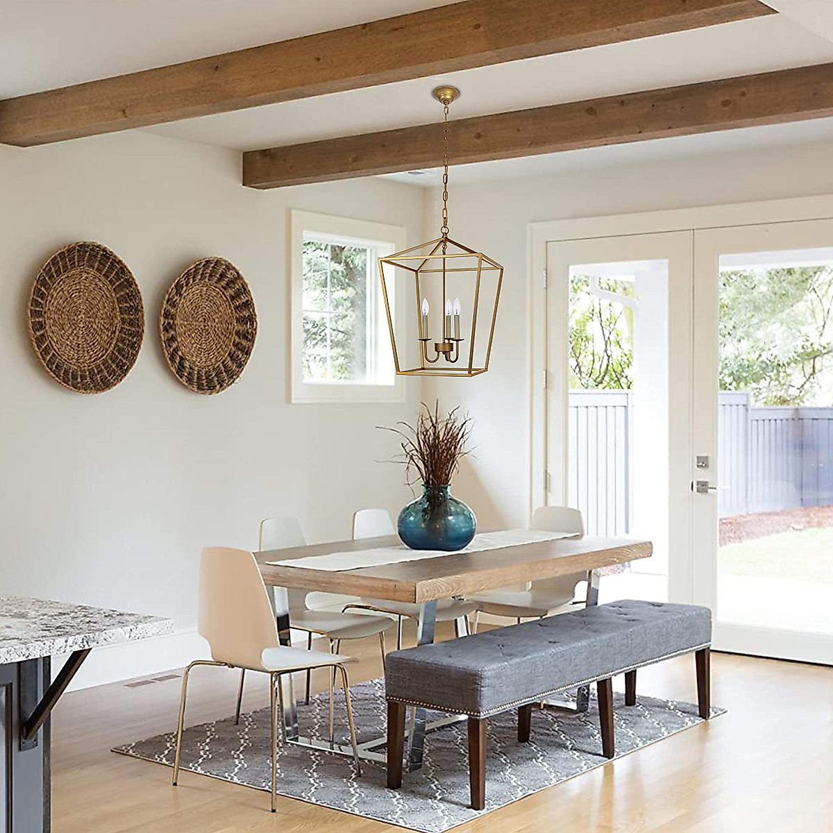 Foyer Lantern Pendant Light Fixture, Dst Gold Iron Cage Chandelier Industrial Led Ceiling Lighting, Size: D17'' H25'' Chain 45''