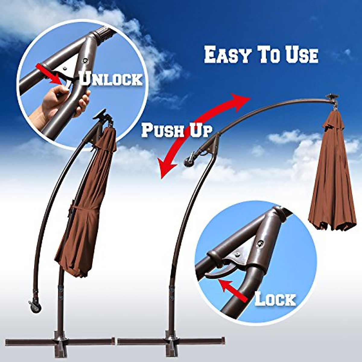 Strong Camel 9' Cantilever 40 Led Light Patio Umbrella Outdoor Garden Aluminium Market (Brown)