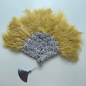 Msbfea Big Size Design African Orange Feather Fan Ladies Wedding Feather Fan for Bride Double Side Feather Nigerian Flower - 35cmx45cm Color 919