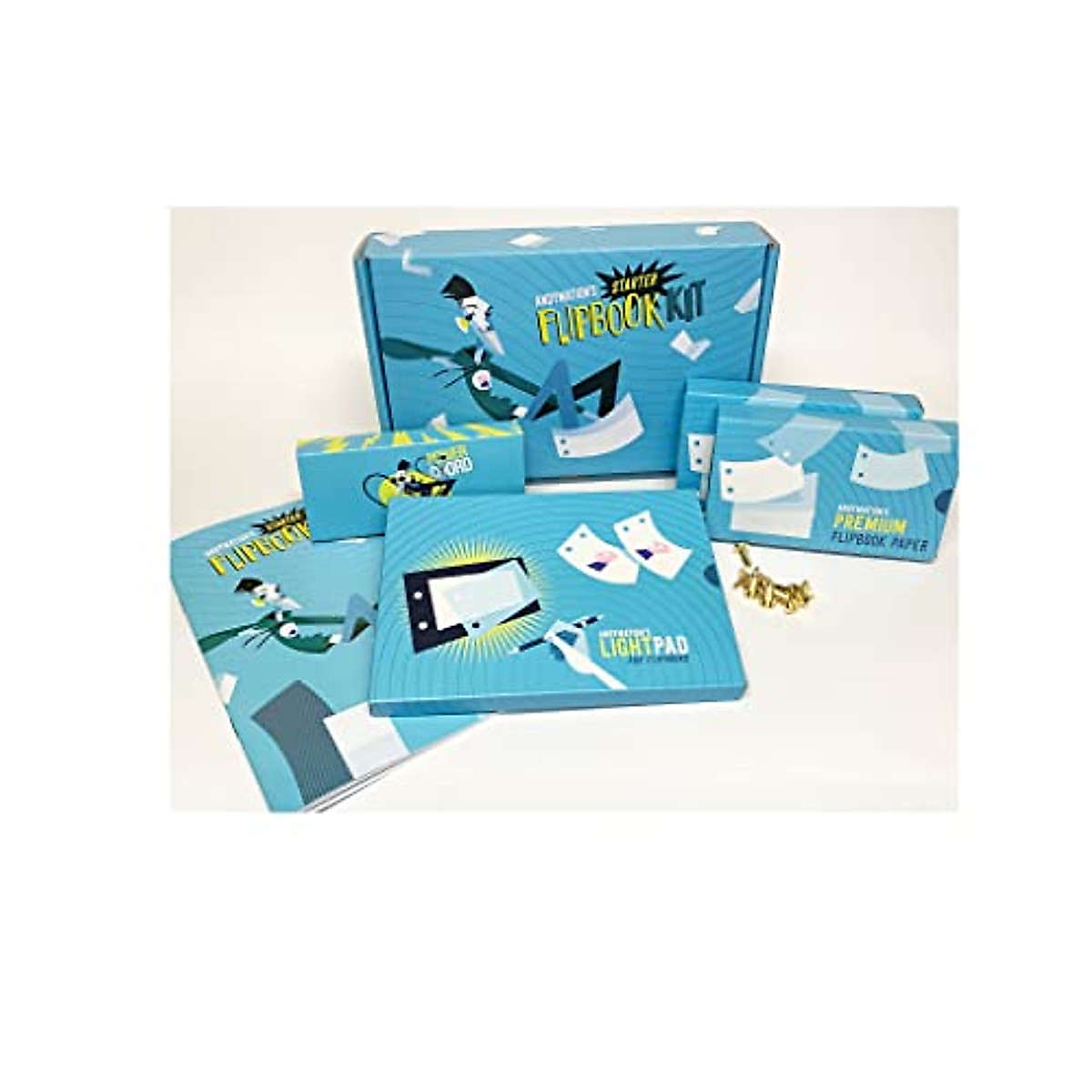 Official Andymation's Flipbook Starter Kit for Kids & Adults with LED Light Pad for Drawing & Tracing Animation, Premium Pre-drilled Flip Book Paper, Removable Binding Screws