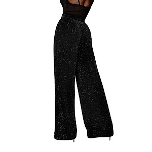 GUOLEZEEV Women Sparkle Party Pants Wide Leg Casual Loose Fit Long Palazzo Pant Black XL
