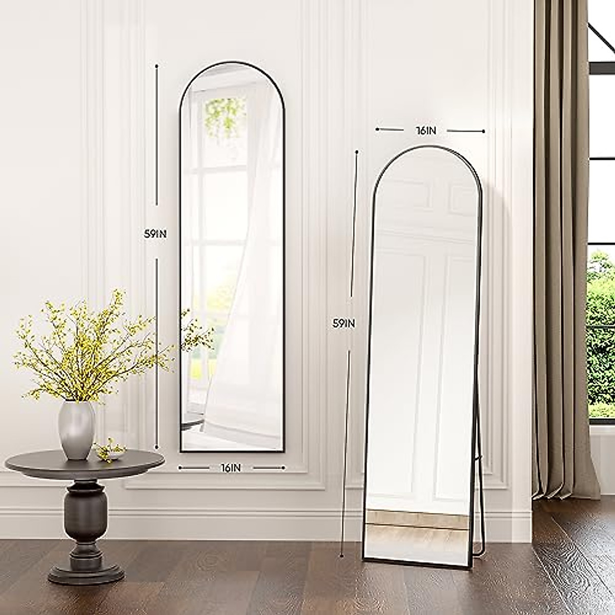 Antok Floor Mirror, 59"x16" Full Length Mirror with Stand, Arched Wall Mirror, Glassless Mirror Full Length, Floor Mirror Freestanding, Wall Mounted Mirror for Bedroom Living Room, 59"x16"(Black)