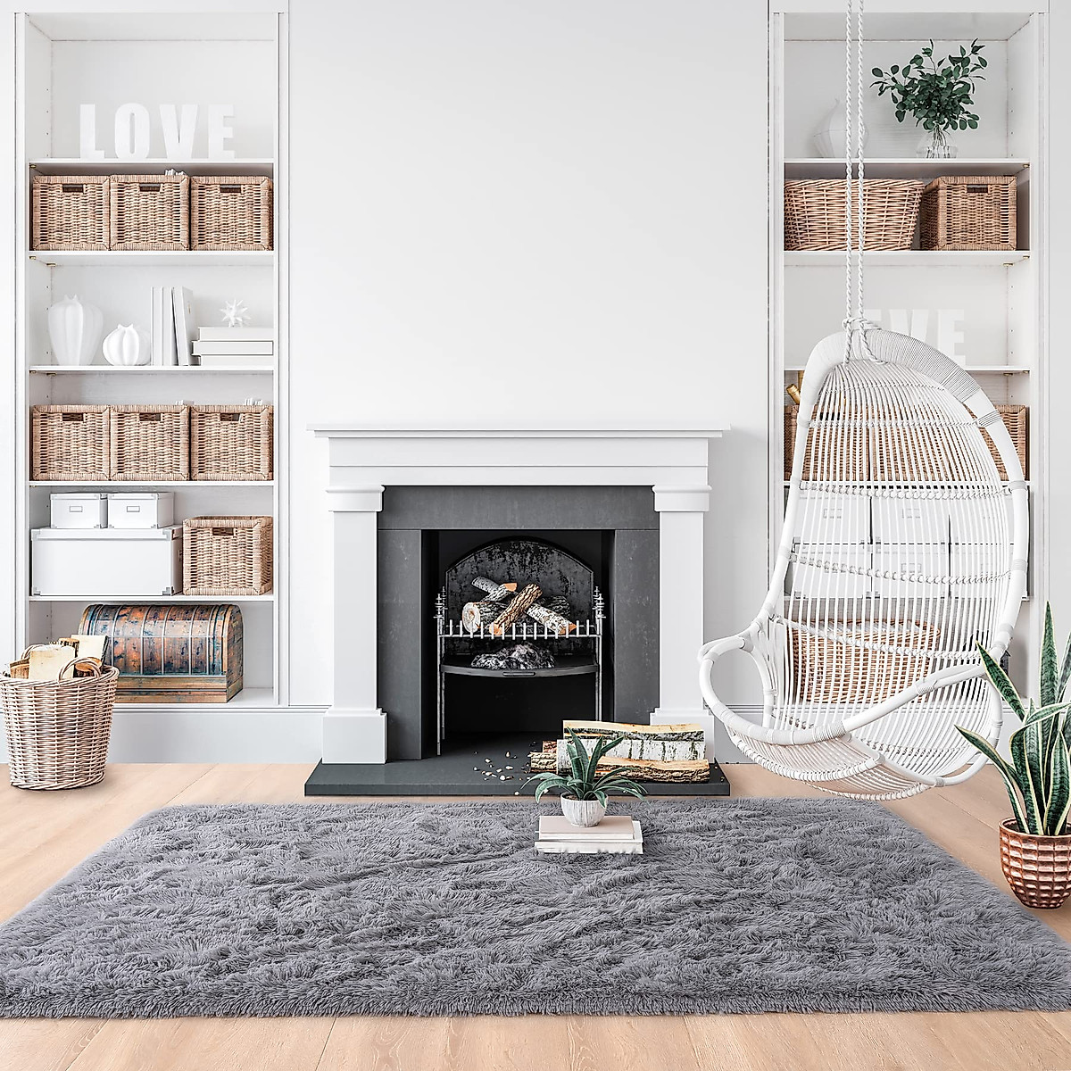 Noahas Fluffy Grey 8x10 Area Rugs for Living Room,Thick Plush Shag Rug,Large Living Room Rugs,Big Fuzzy Carpet,Shaggy Rugs for Bedroom,Soft Comfy Kids Rugs Nursery Rug Living Room Decor